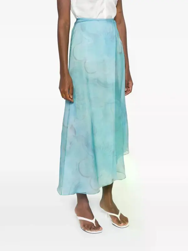 Giorgio Armani Floral Print Asymmetric Silk Organza Skirt