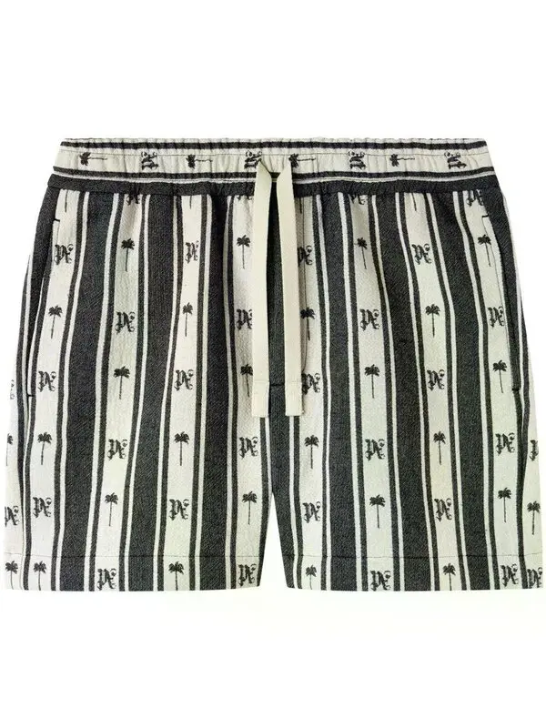 Palm Angels Monogram-print Vertical Stripe Shorts - Black