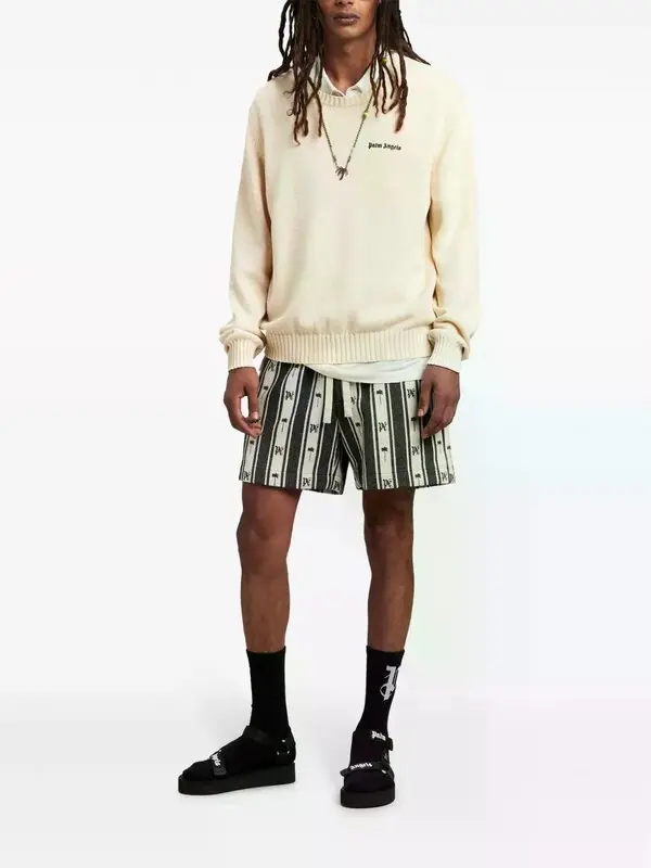 Palm Angels Monogram-print Vertical Stripe Shorts - Black