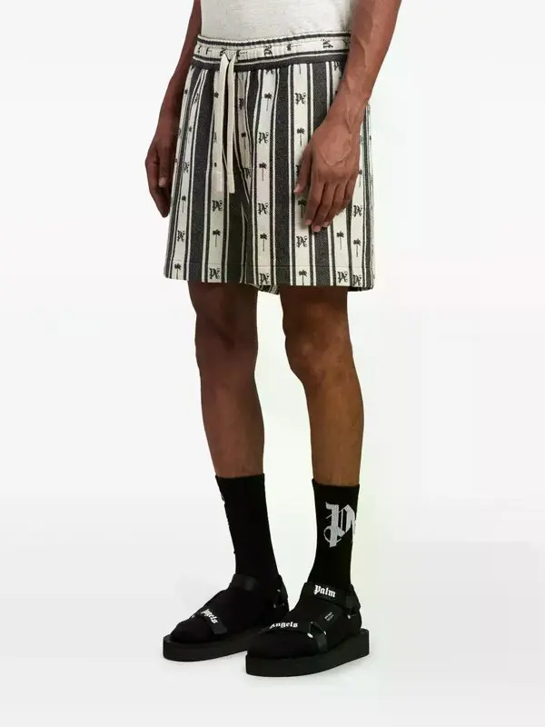 Palm Angels Monogram-print Vertical Stripe Shorts - Black