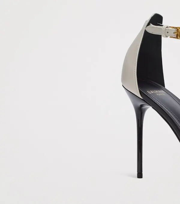 Balmain Leather Heeled Mules With Gold-tone Chain Detailing - Beige