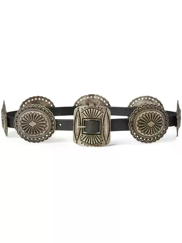 Polo Ralph Lauren Western Style Engraved Buckle Belt - Black