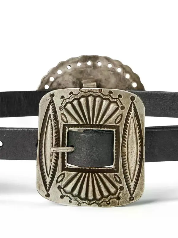 Polo Ralph Lauren Western Style Engraved Buckle Belt - Black