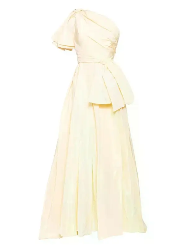 SAIID KOBEISY One-shoulder Taffeta Gown With Bow Detailing And Front Slit - Yellow