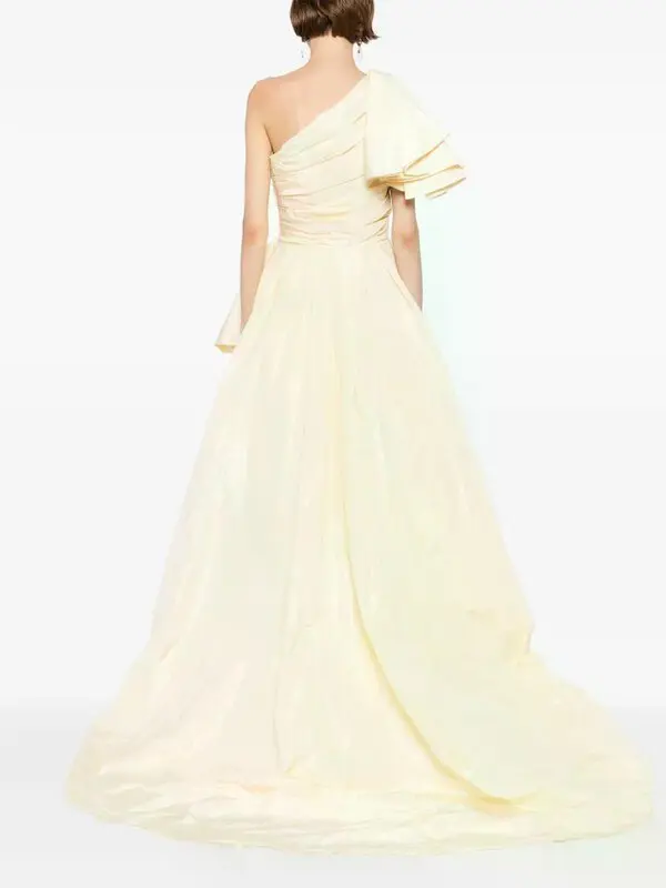 SAIID KOBEISY One-shoulder Taffeta Gown With Bow Detailing And Front Slit - Yellow