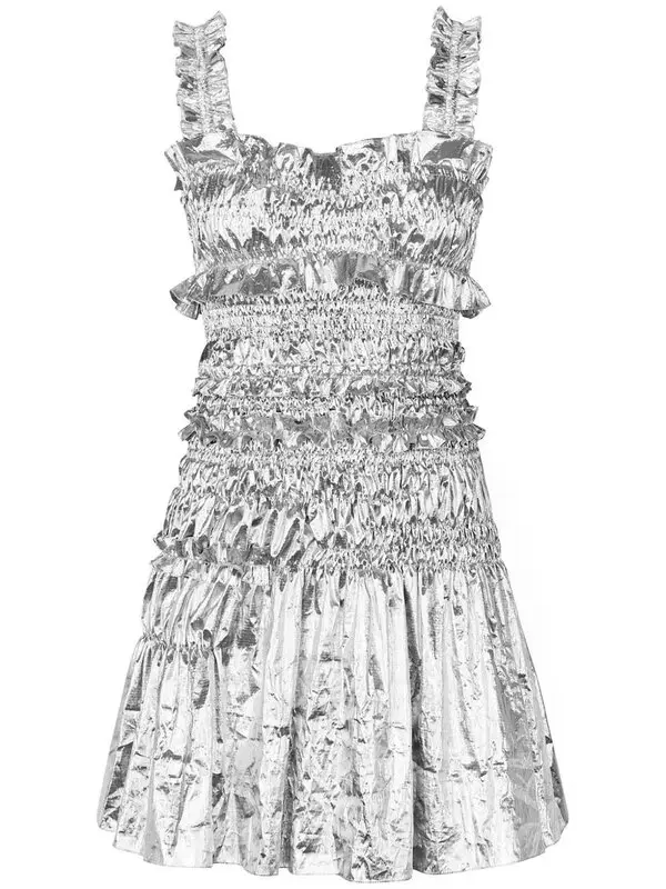 Cecilie Bahnsen Mini Smock Metallic Dress - Silver