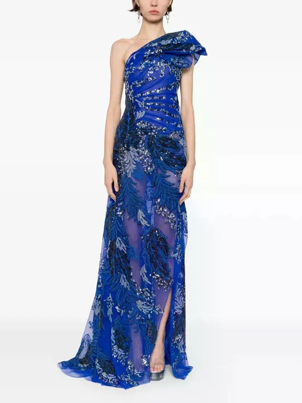 SAIID KOBEISY One-shoulder Embroidered Gown