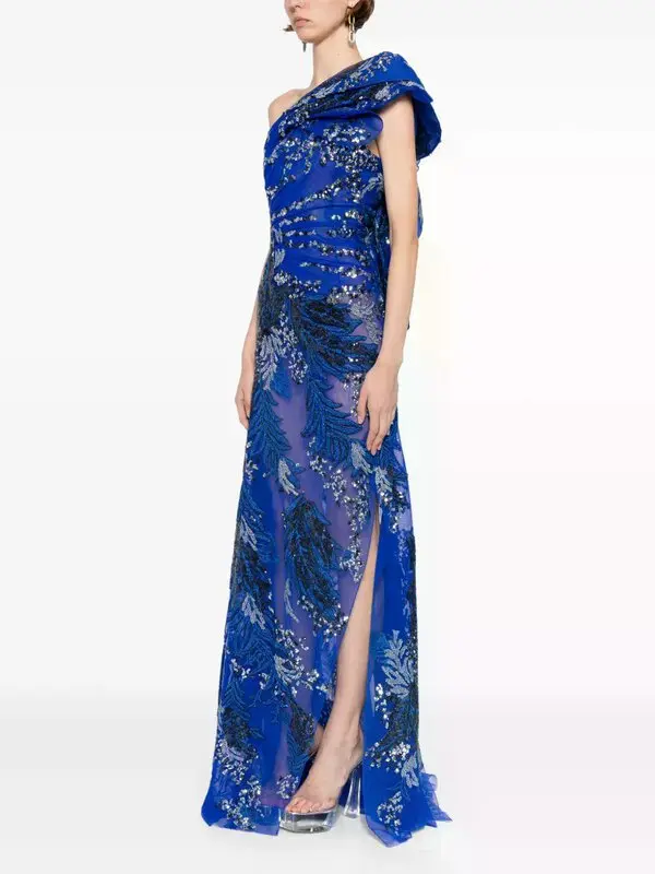 SAIID KOBEISY One-shoulder Embroidered Gown