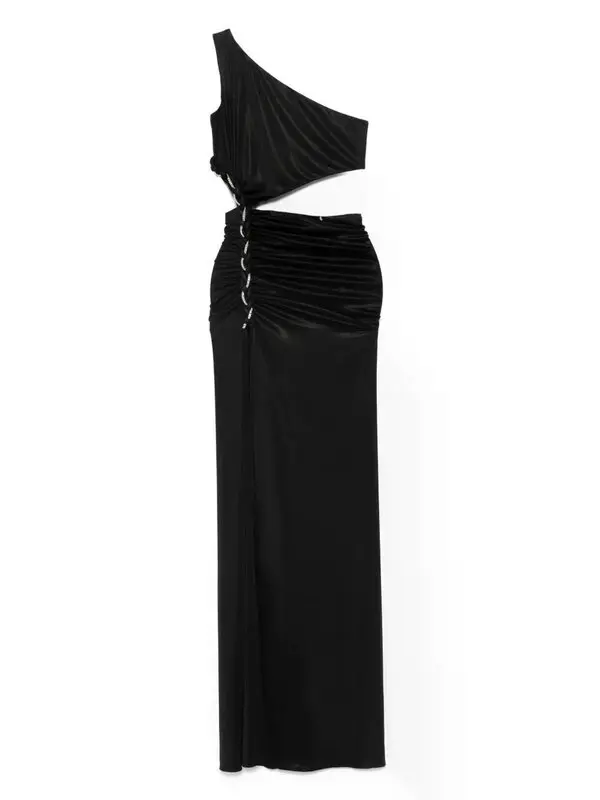 NISSA One-shoulder Ruched Maxi Dress With Cut-out Detail - Black