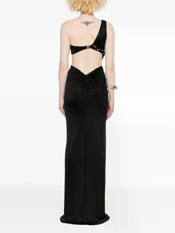 NISSA One-shoulder Ruched Maxi Dress With Cut-out Detail - Black