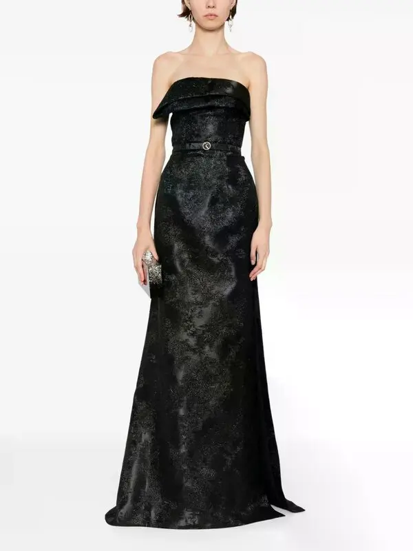 SAIID KOBEISY Brocade Strapless Belted Gown - Black