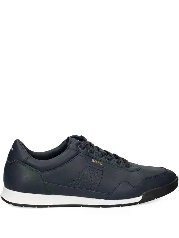 BOSS Nappa Leather Trainers With Perforated Details - Blue