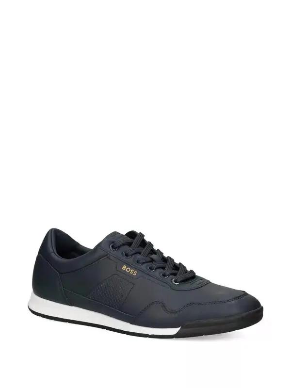BOSS Nappa Leather Trainers With Perforated Details - Blue