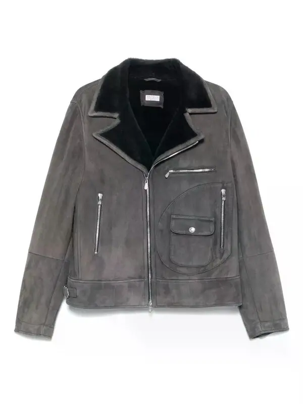 Brunello Cucinelli Suede Biker Jacket With Shearling Trim