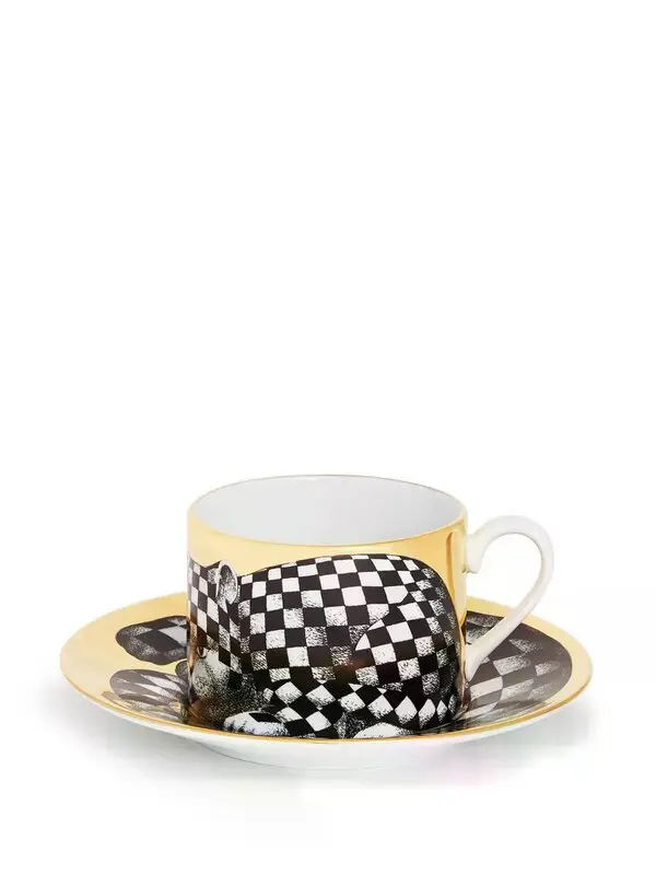 FORNASETTI High Fidelity Quadrettato Porcelain Tea Cup - Black