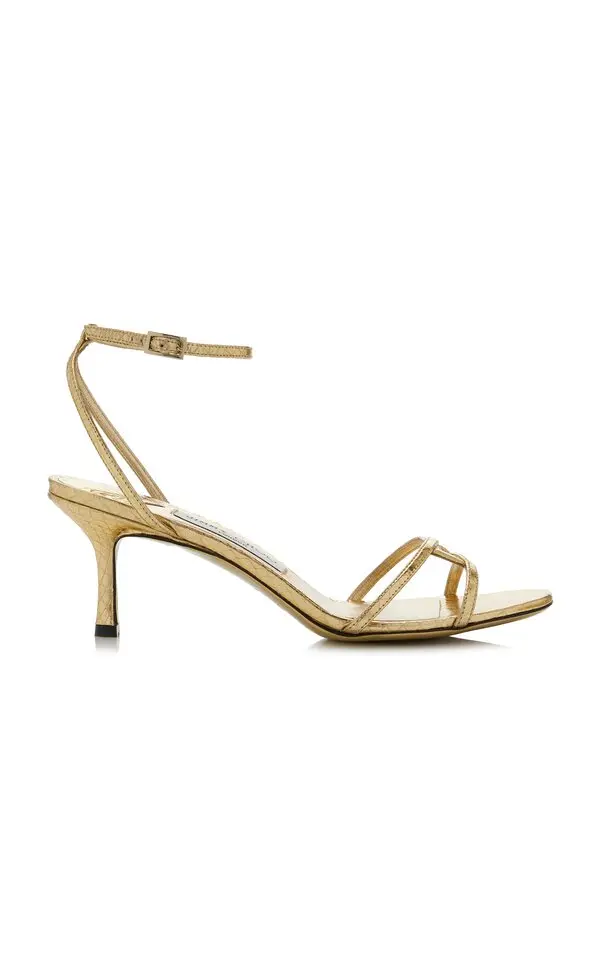 JIMMY CHOO Leo Metallic Leather Strappy Sandals - Gold