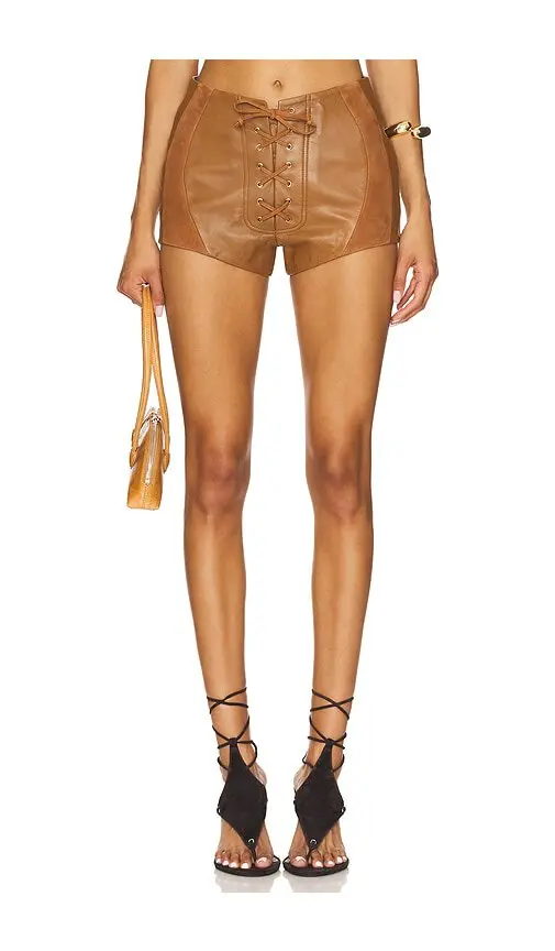 Retrofete Agda Suede Contrast Lace-up Leather Shorts - Brown