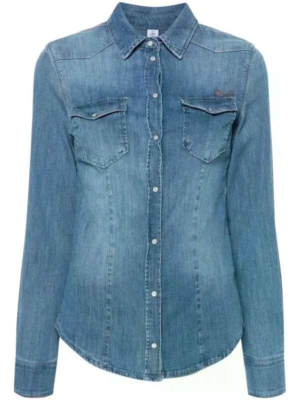 Liu Jo Logo Appliqué Denim Shirt - Blue