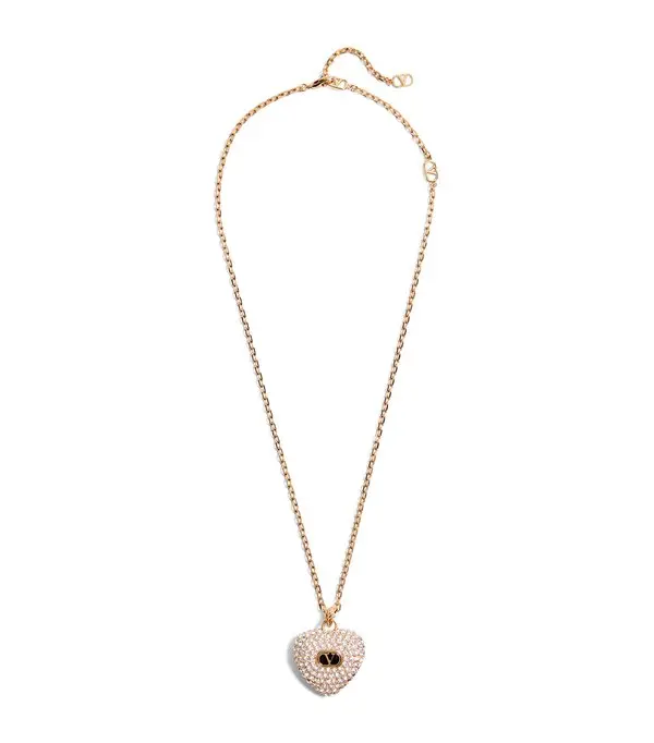 Valentino Garavani Crystal Embellished Heart Pendant Necklace - Gold
