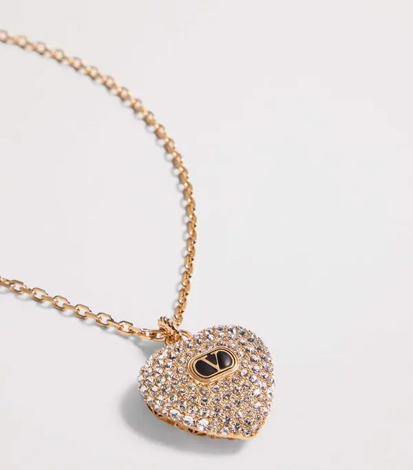 Valentino Garavani Crystal Embellished Heart Pendant Necklace