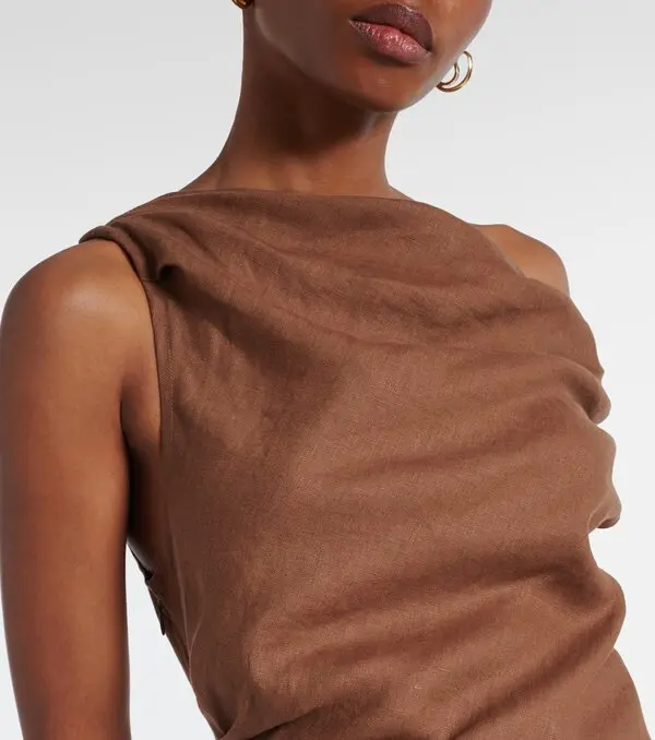 Faithfull The Brand Asymmetric Linen Maxi Dress - Brown