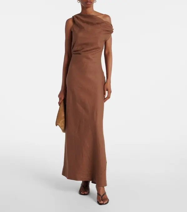 Faithfull The Brand Asymmetric Linen Maxi Dress - Brown