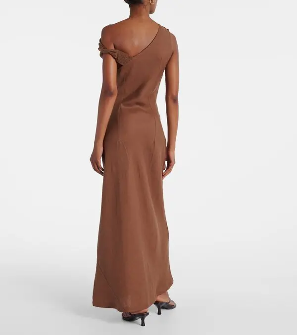 Faithfull The Brand Asymmetric Linen Maxi Dress - Brown