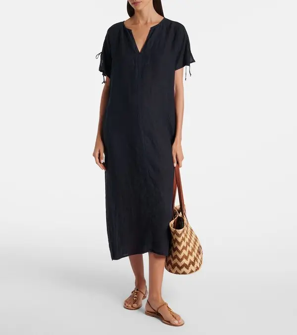 Velvet By Graham & Spencer Maeve Linen Midi Dress With Drawstring Cuffs