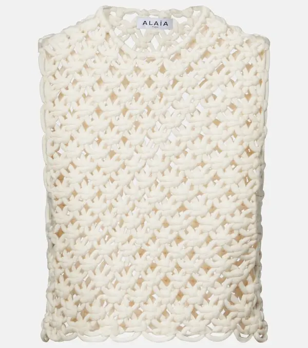 Alaïa Open-knit Cotton-blend Top - Beige