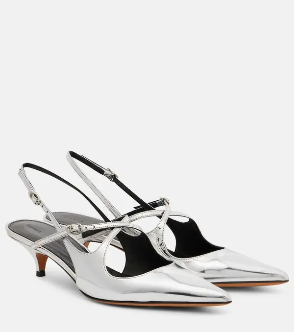 Proenza Schouler Mirrored Leather Slingback Pumps - Silver