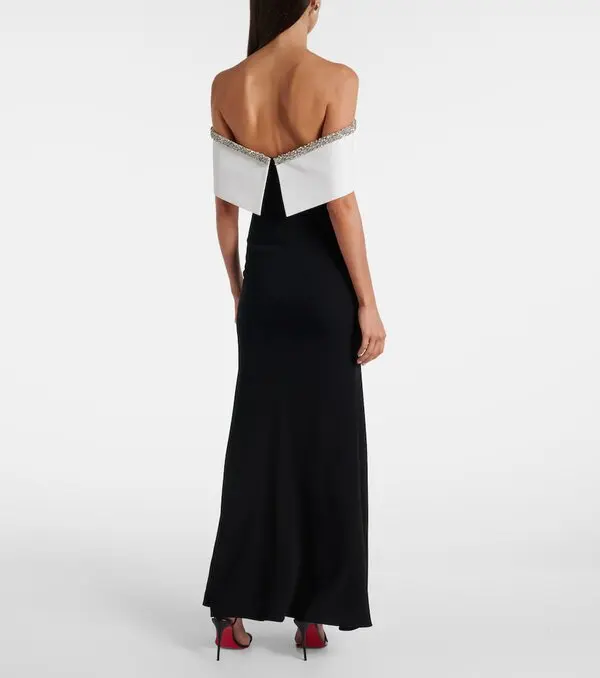 Roland Mouret Embellished Off-shoulder Crepe Satin Gown