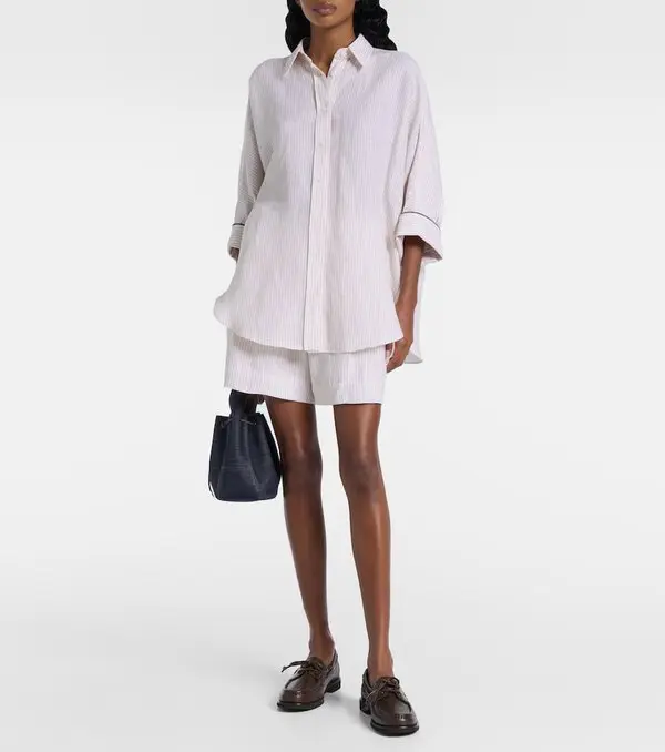 Brunello Cucinelli Striped Linen Bermuda Shorts - Beige
