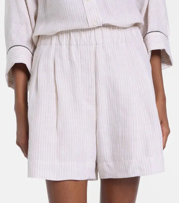 Brunello Cucinelli Striped Linen Bermuda Shorts - Beige