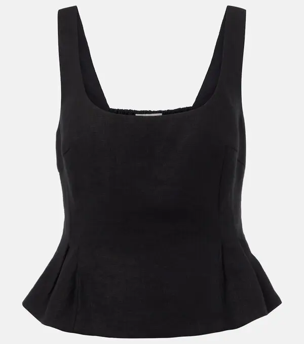 Posse Rosalie Peplum Linen Top - Black