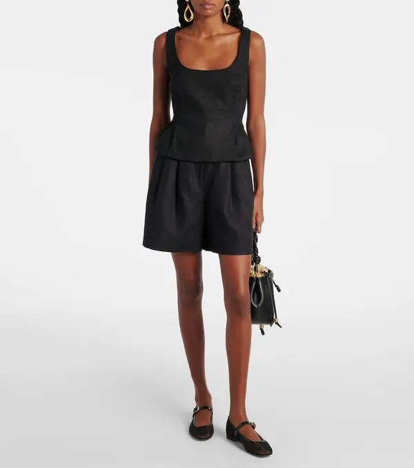 Posse Rosalie Peplum Linen Top - Black