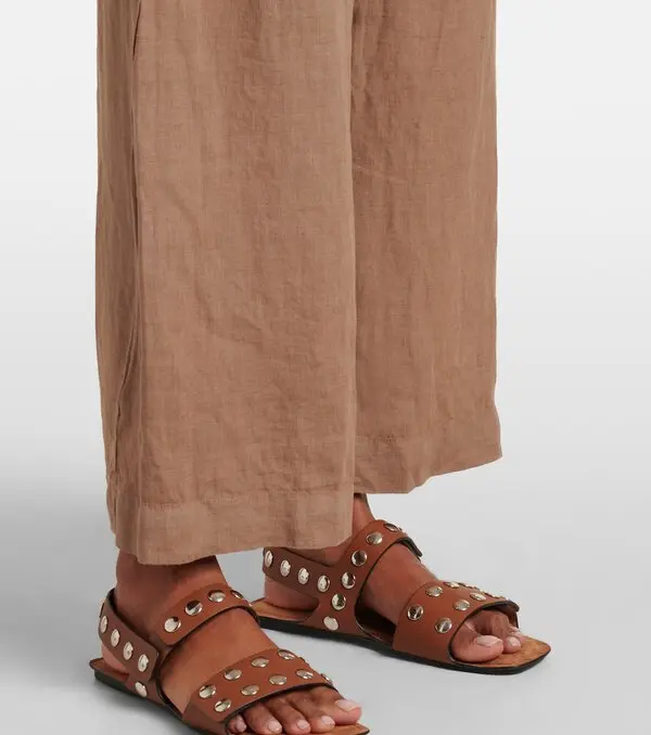 Velvet By Graham & Spencer Lola Linen Wide-leg Trousers - Brown