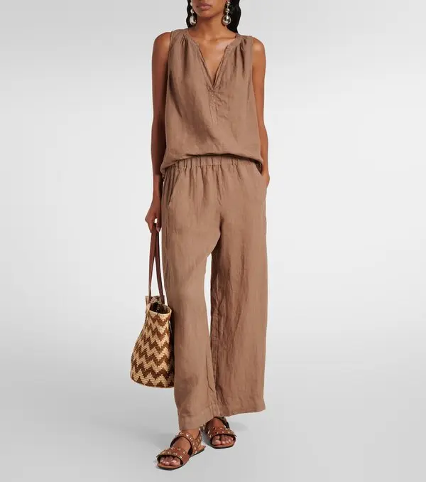 Velvet By Graham & Spencer Lola Linen Wide-leg Trousers - Brown