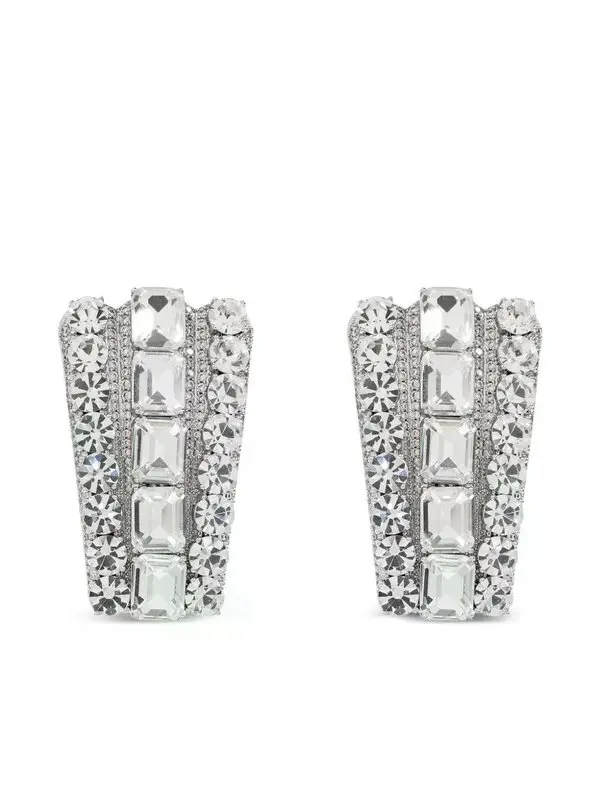 SELF-PORTRAIT Crystal Embellished Geometric Earrings - Silver