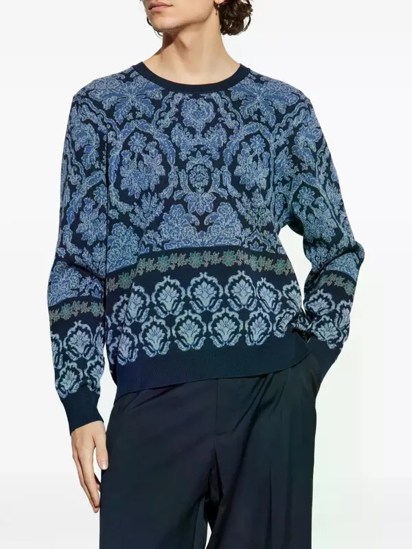 Etro Intricate Floral Pattern Round Neck Sweater - Blue