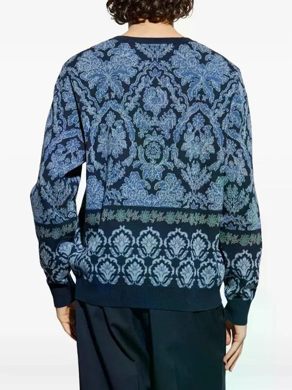 Etro Intricate Floral Pattern Round Neck Sweater - Blue