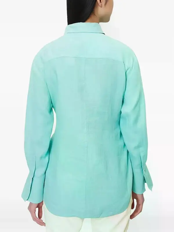 Marc O'polo Belted Button-up Shirt With Chest Pocket - Blue