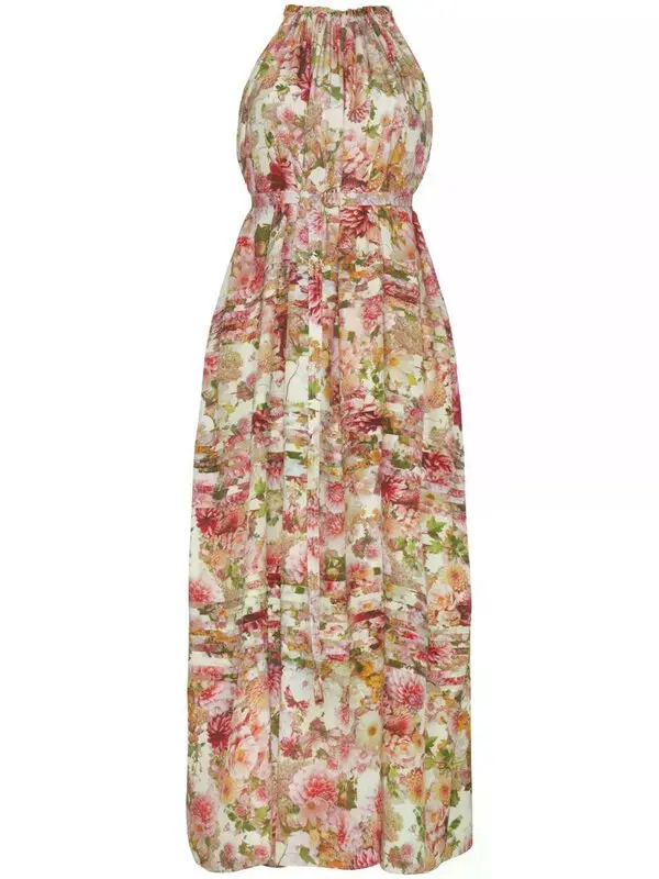 Adam Lippes Sabine Floral Print Crepe De Chine Halterneck Dress - White