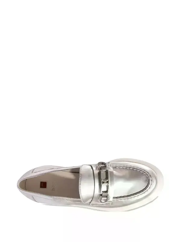 HOGL Cecil Metallic Leather Loafers With Logo Buckle Detail
