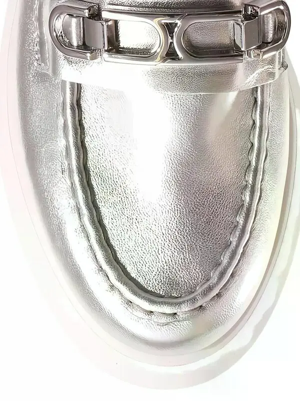 HOGL Cecil Metallic Leather Loafers With Logo Buckle Detail