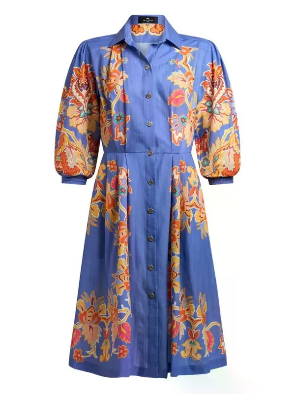 Etro Floral Print Shirt Dress - Blue