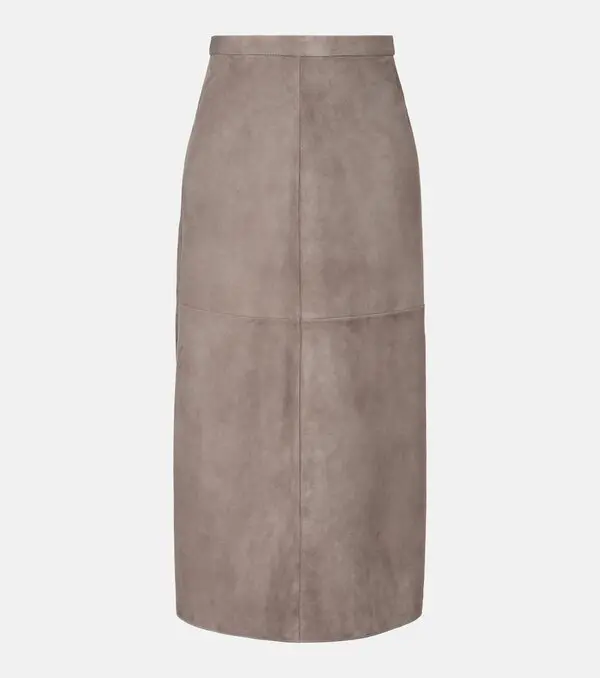 Max Mara Suede Midi Skirt - Grey