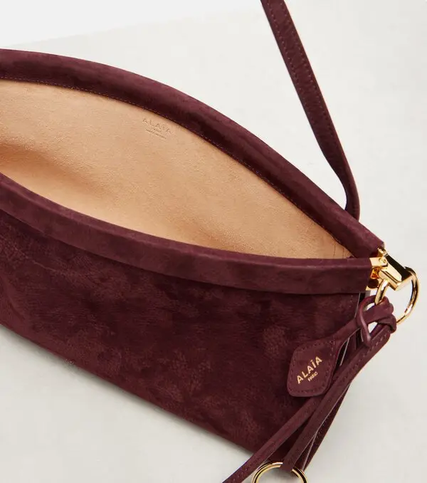 Alaïa Le Click Medium Suede Shoulder Bag - Burgundy