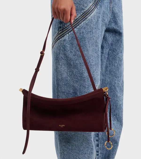 Alaïa Le Click Medium Suede Shoulder Bag - Burgundy
