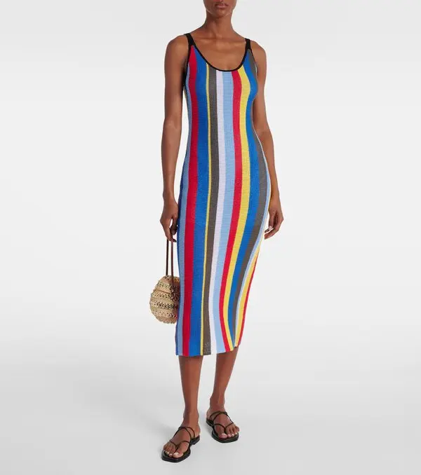 Staud Jessica Striped Crochet Midi Dress - Multicoloured