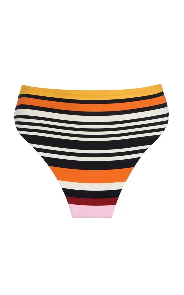 CALA DE LA CRUZ High-waisted Striped Bikini Bottom - Multi